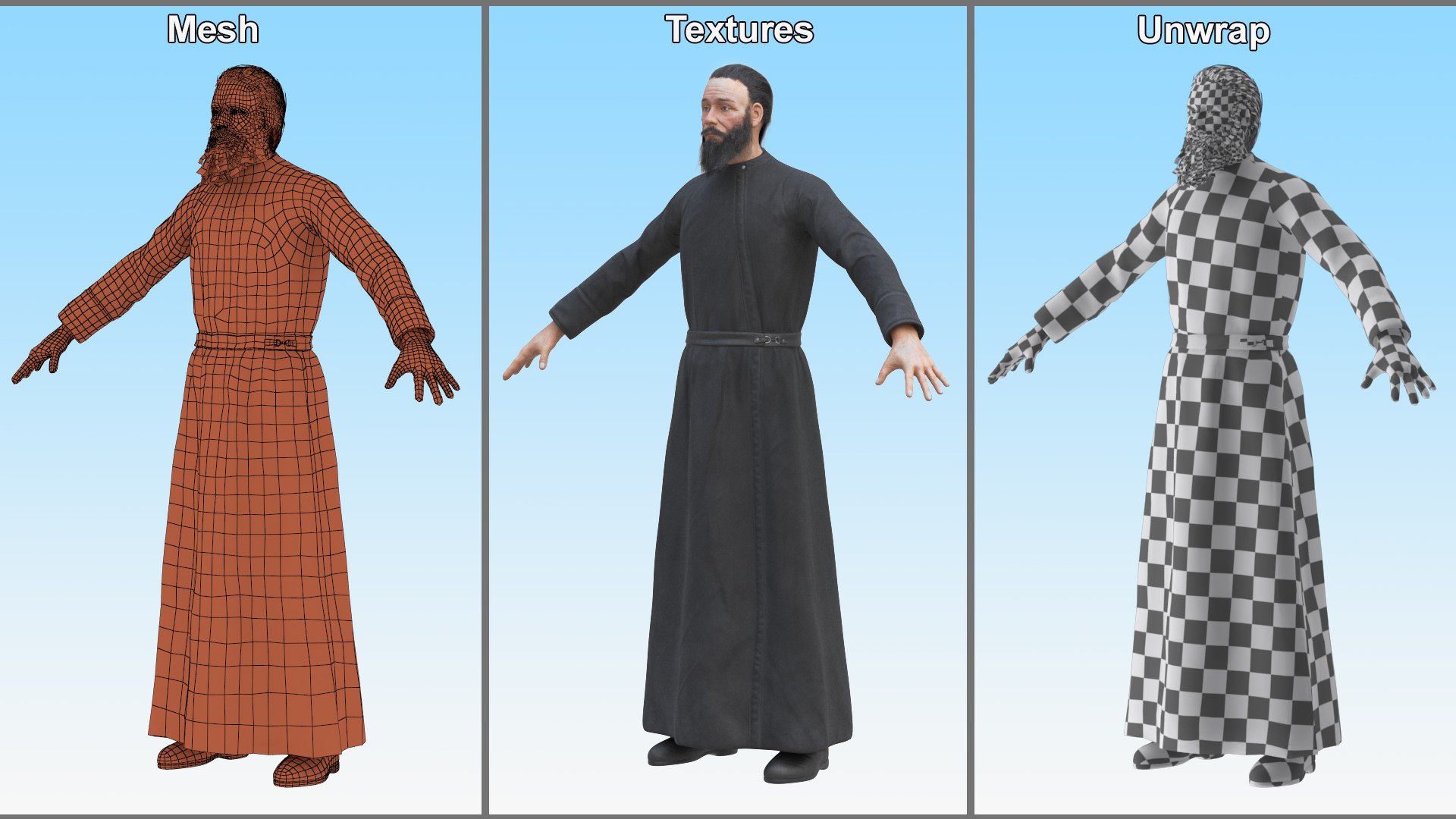 3D Orthodox Church Monk Wearing Robe Rigged For Maya Model - TurboSquid ...