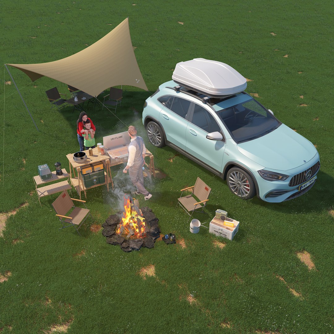 Car camping equipment tent BBQ 3D - TurboSquid 2170132