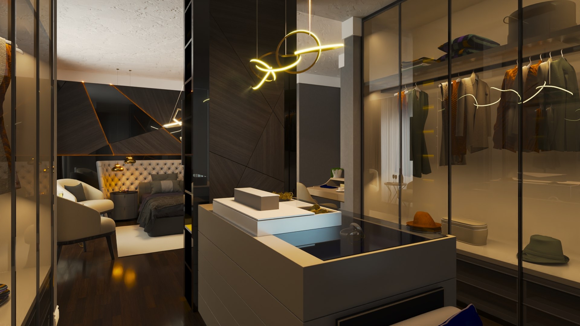 3D Modern Bedroom Interior And Dressing Room Model - TurboSquid 2042032