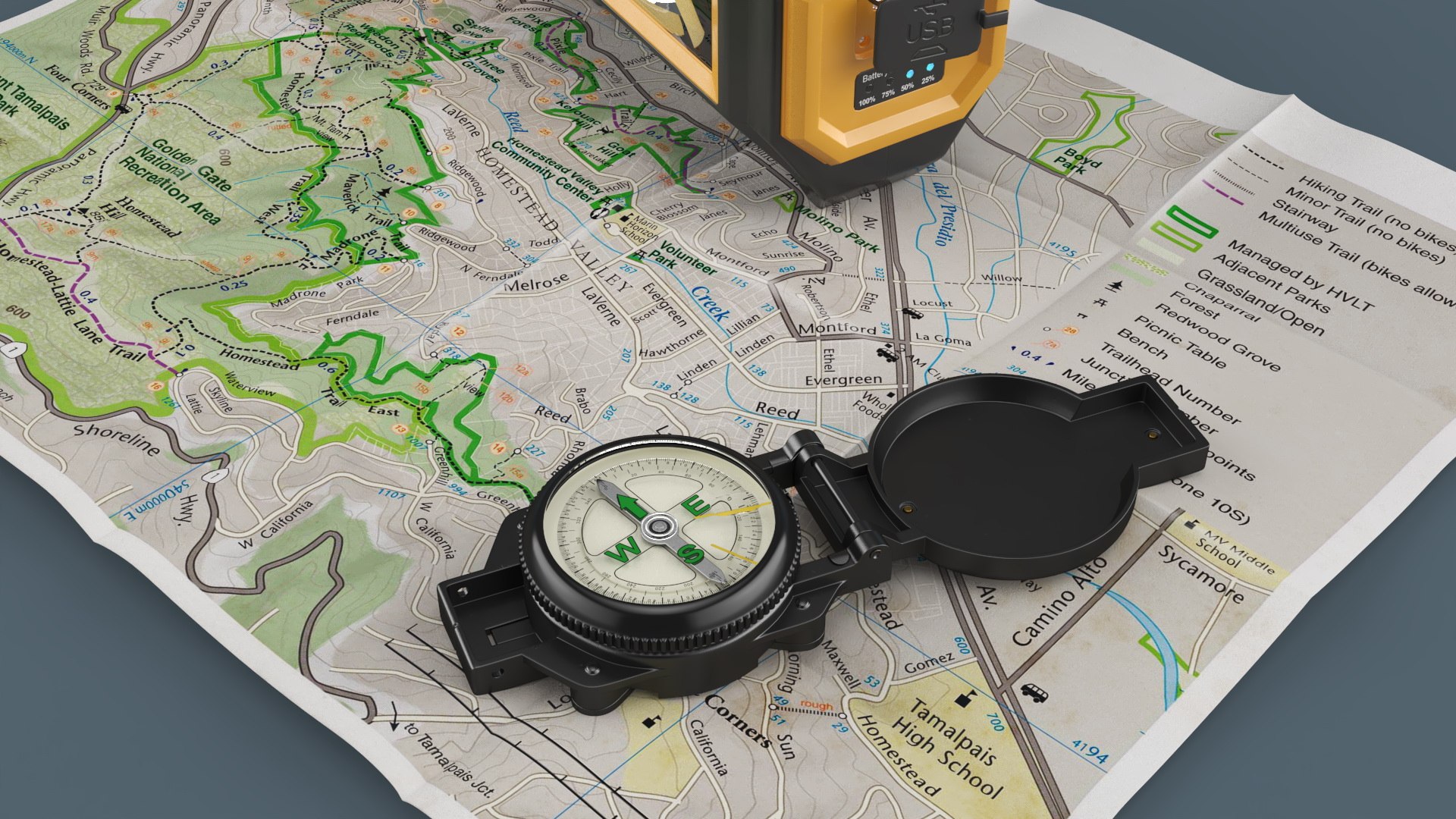 3D Model Emergency Explorer Set With Flashlight Map And Compass ...