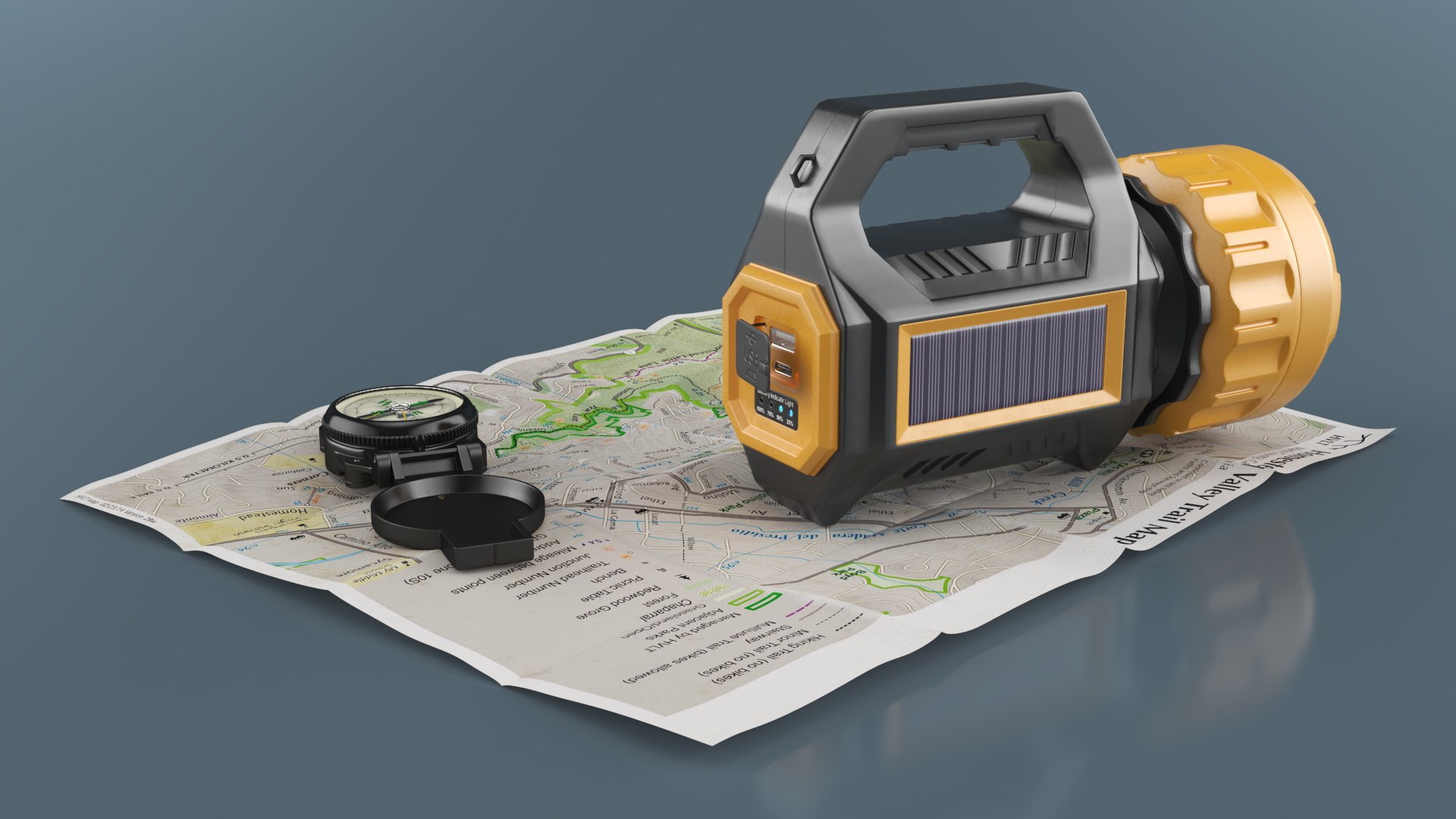 3D Model Emergency Explorer Set With Flashlight Map And Compass ...