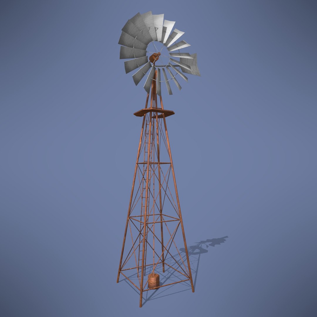 Low-poly Wind Pump Rusty 3d Model
