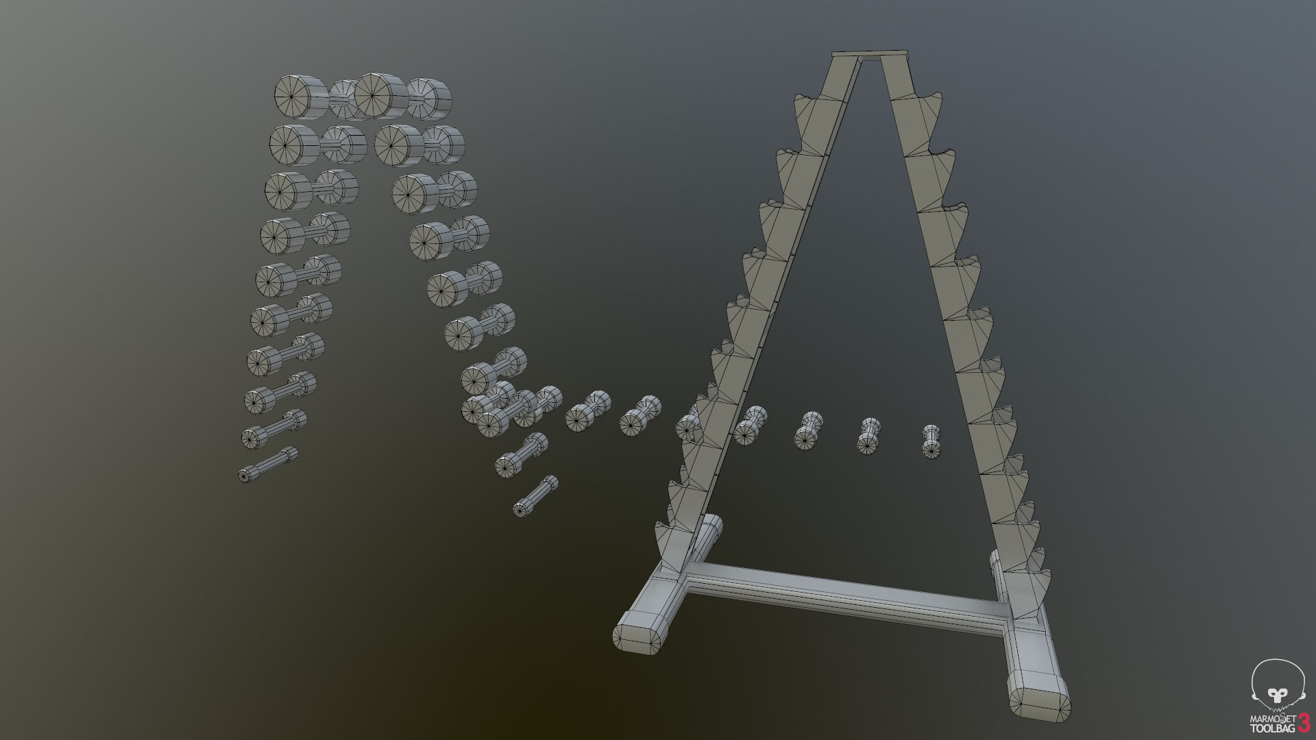 3D model pbr chrome dumbbell rack - TurboSquid 1338499