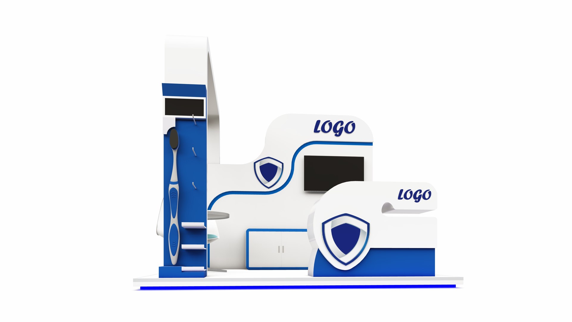 Booth 3x3 Toothbrush For 3 Open Side 3D Model - TurboSquid 2233018