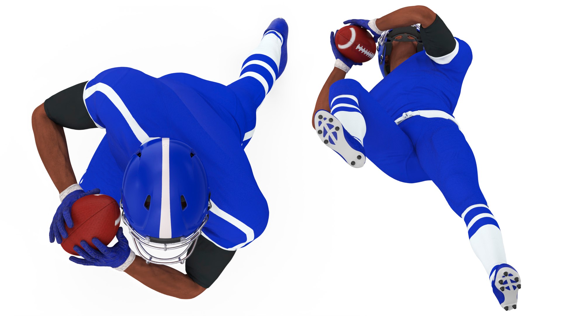 3D Black Man American Football Player Blue Uniform Running The Ball ...
