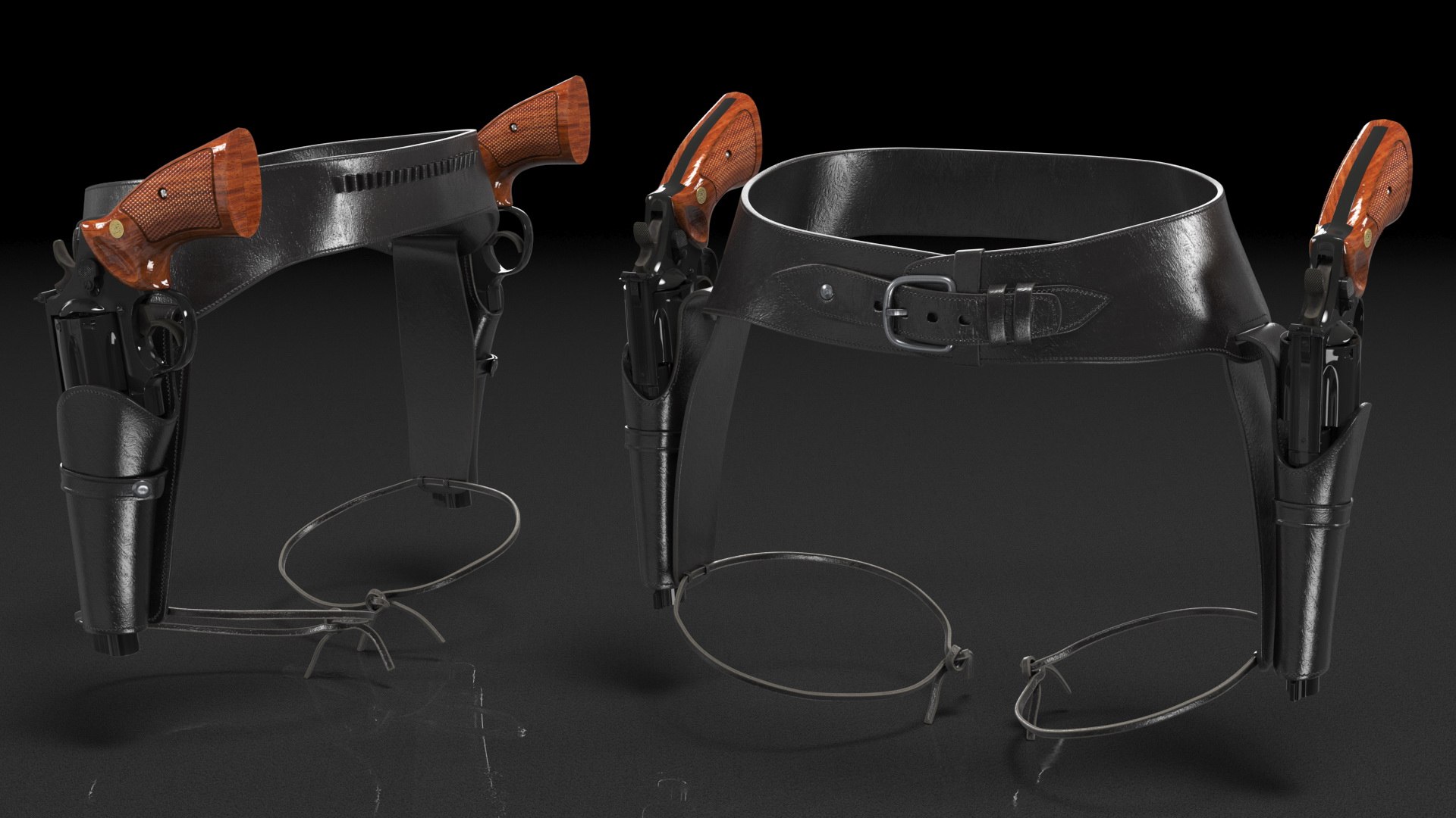 3D Double Gun Belt Black With Revolvers - TurboSquid 1774108