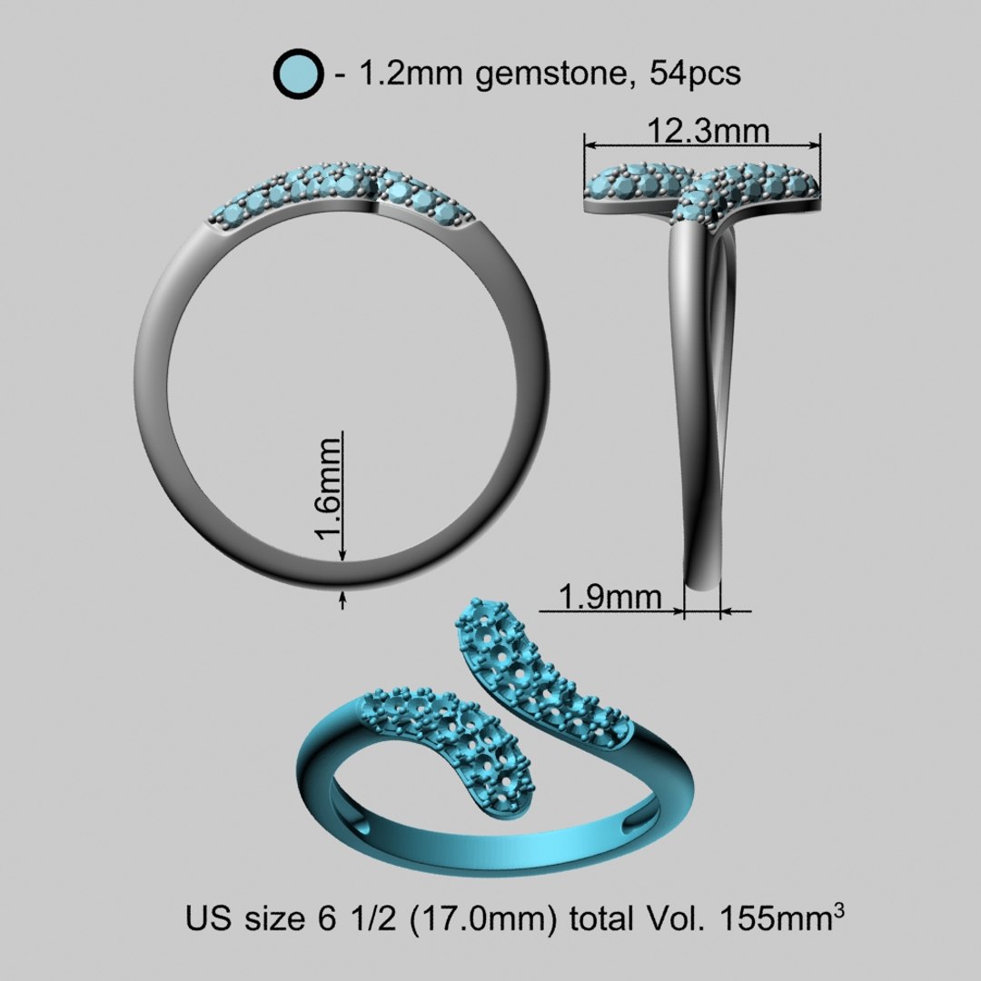 Pave Setting Gems Opened Gold Ring 3D - TurboSquid 1874092