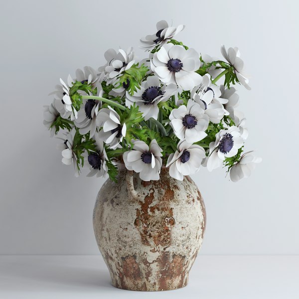 3d model white flowers plants