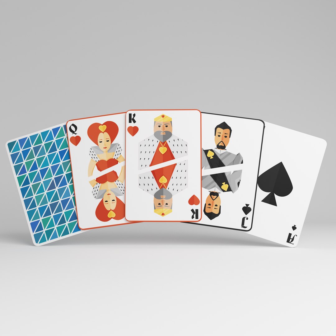 3D Playing Cards Set Of 5 Spread On Table- 3D Model Ready To Render ...