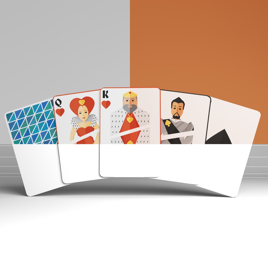 3D Playing Cards Set Of 5 Spread On Table- 3D Model Ready To Render ...