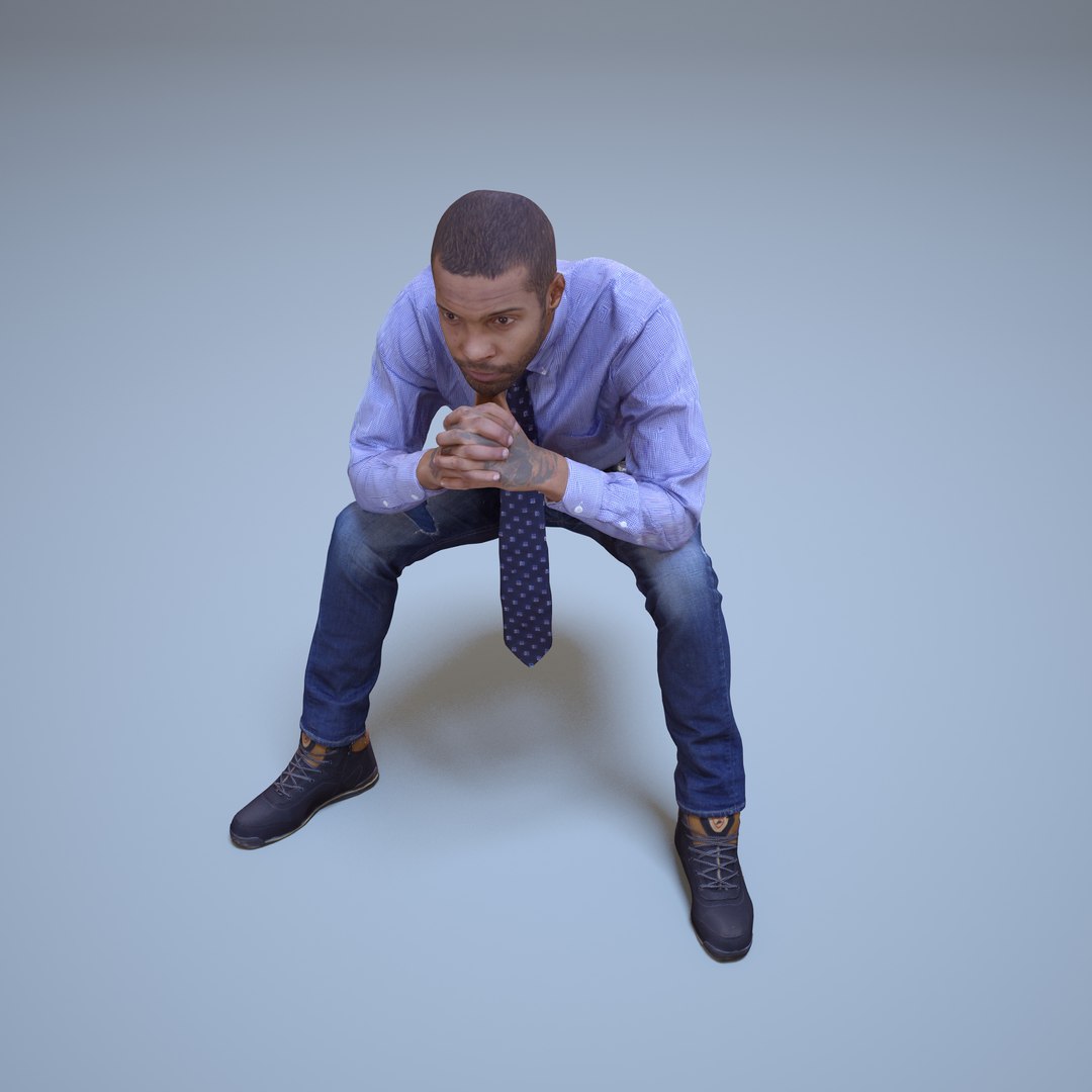 3d black man sitting people model