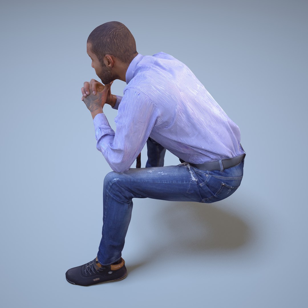 3d black man sitting people model