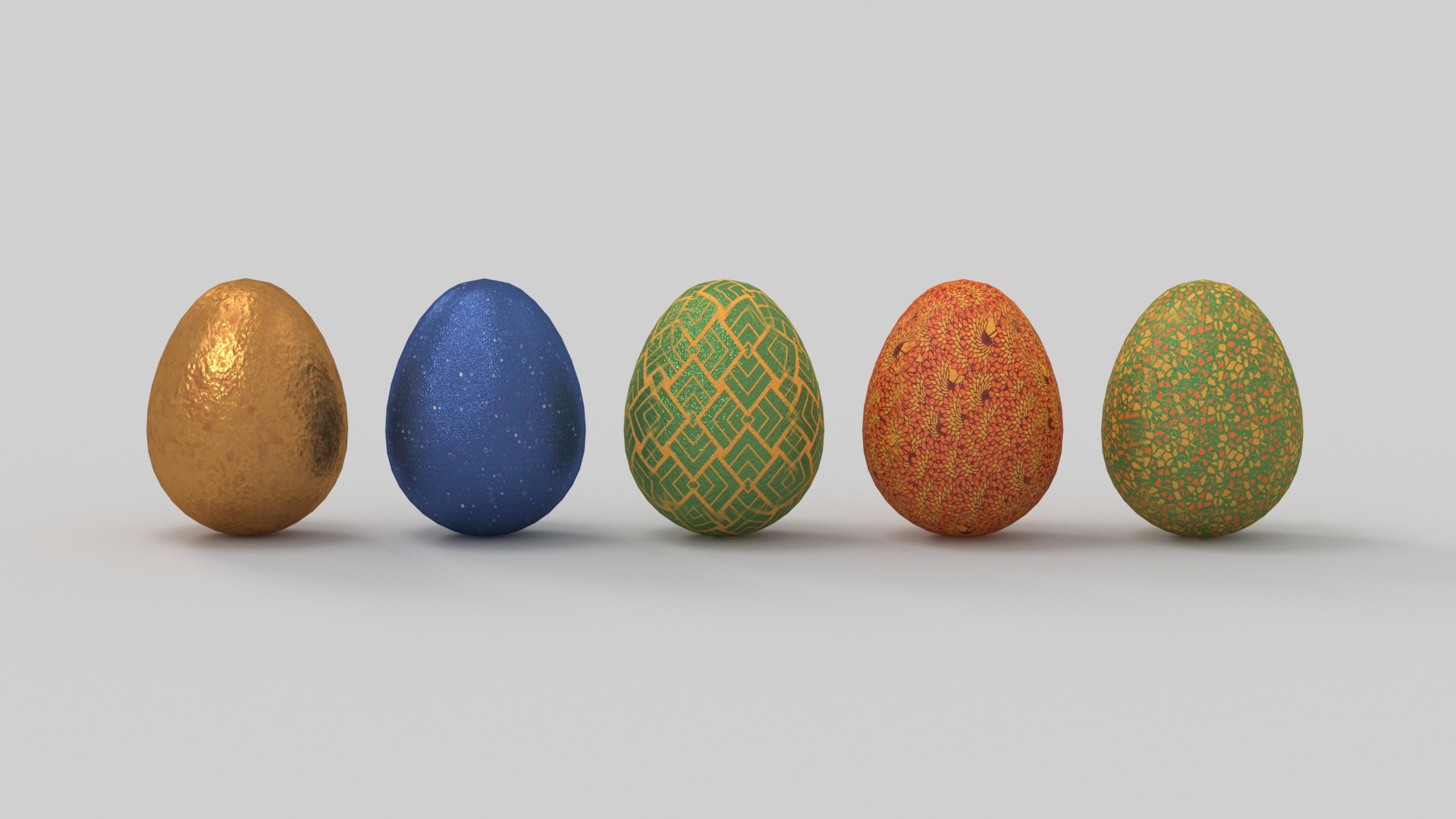 5 Multicolored Easter Eggs In Gold Foil 3D Model - TurboSquid 2174733