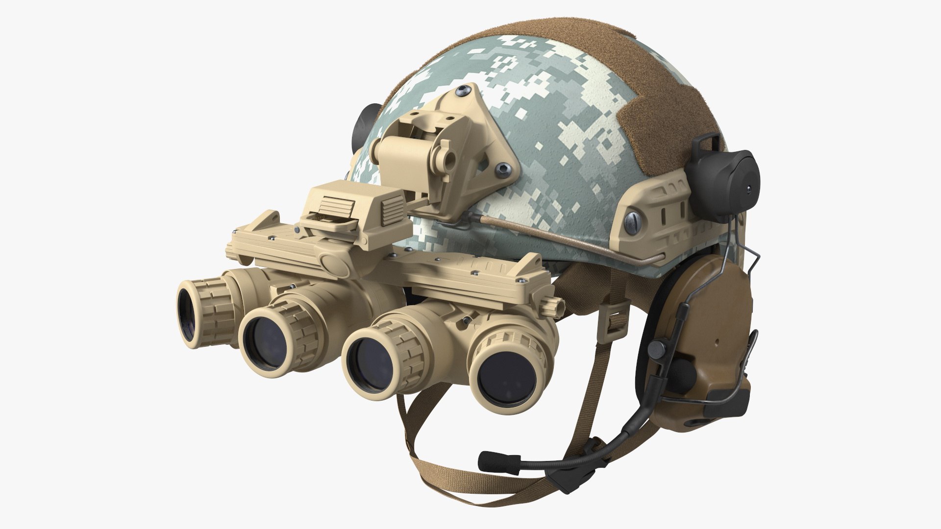 3D Model Helmet With Night Vision Goggles Grey Camo Fur For Cinema 4D ...