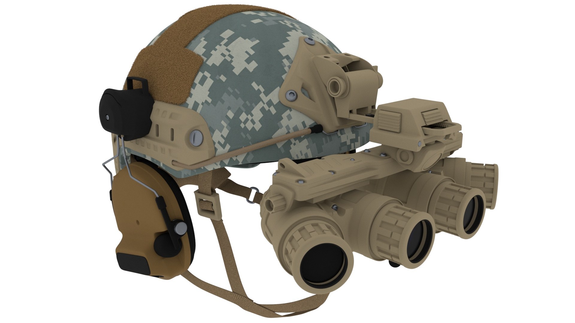 3D Model Helmet With Night Vision Goggles Grey Camo Fur For Cinema 4D ...