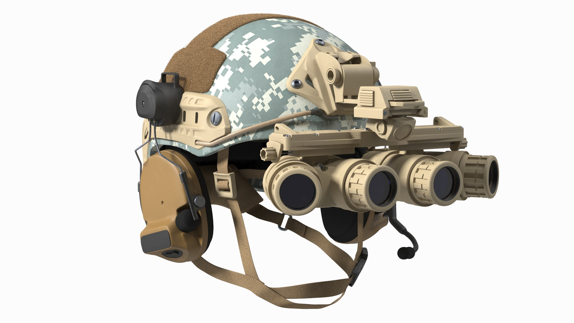 3D Model Helmet With Night Vision Goggles Grey Camo Fur For Cinema 4D ...