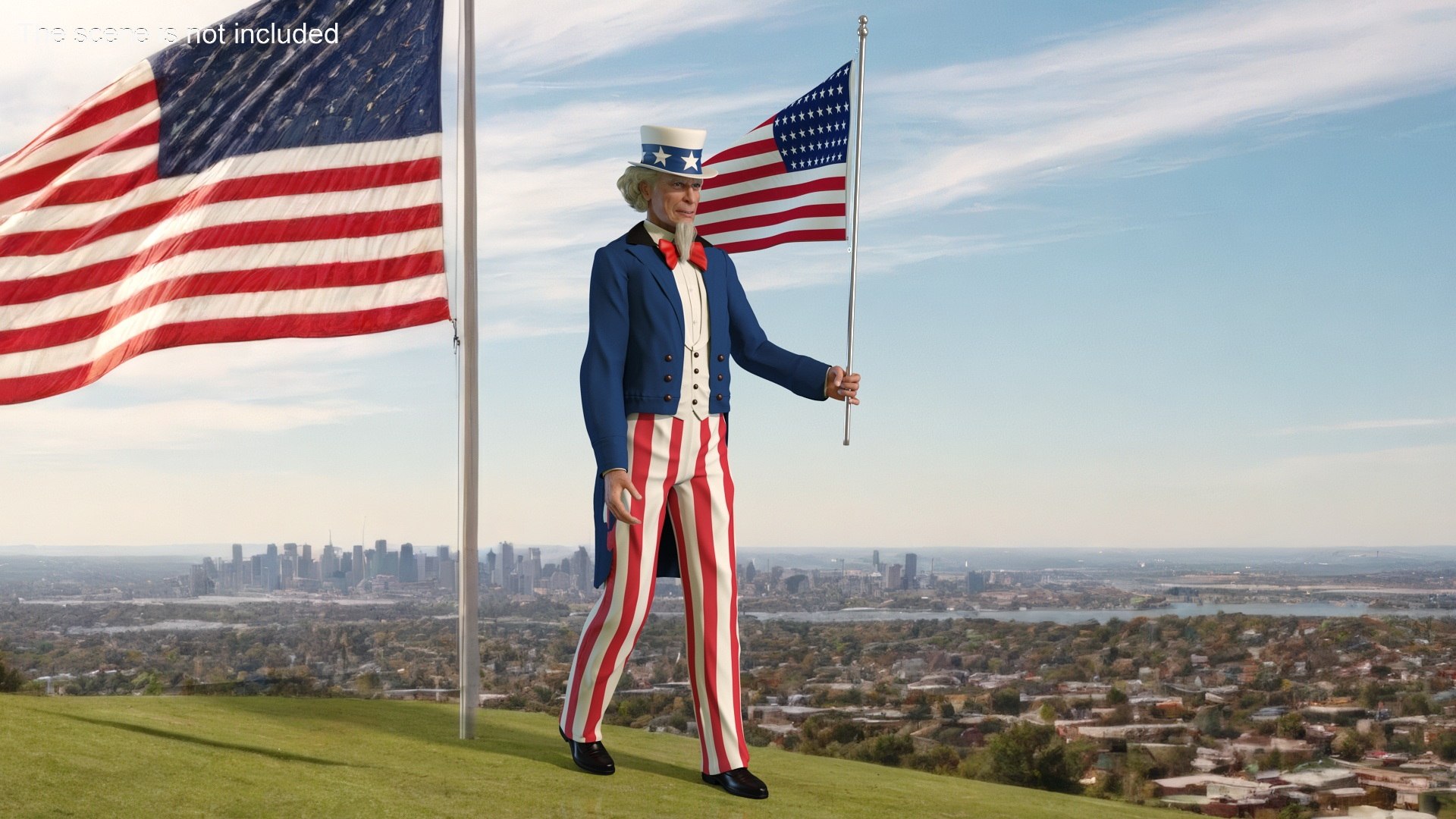 3D Patriotic Uncle Sam Character Holding US Flag Model - TurboSquid 2413814