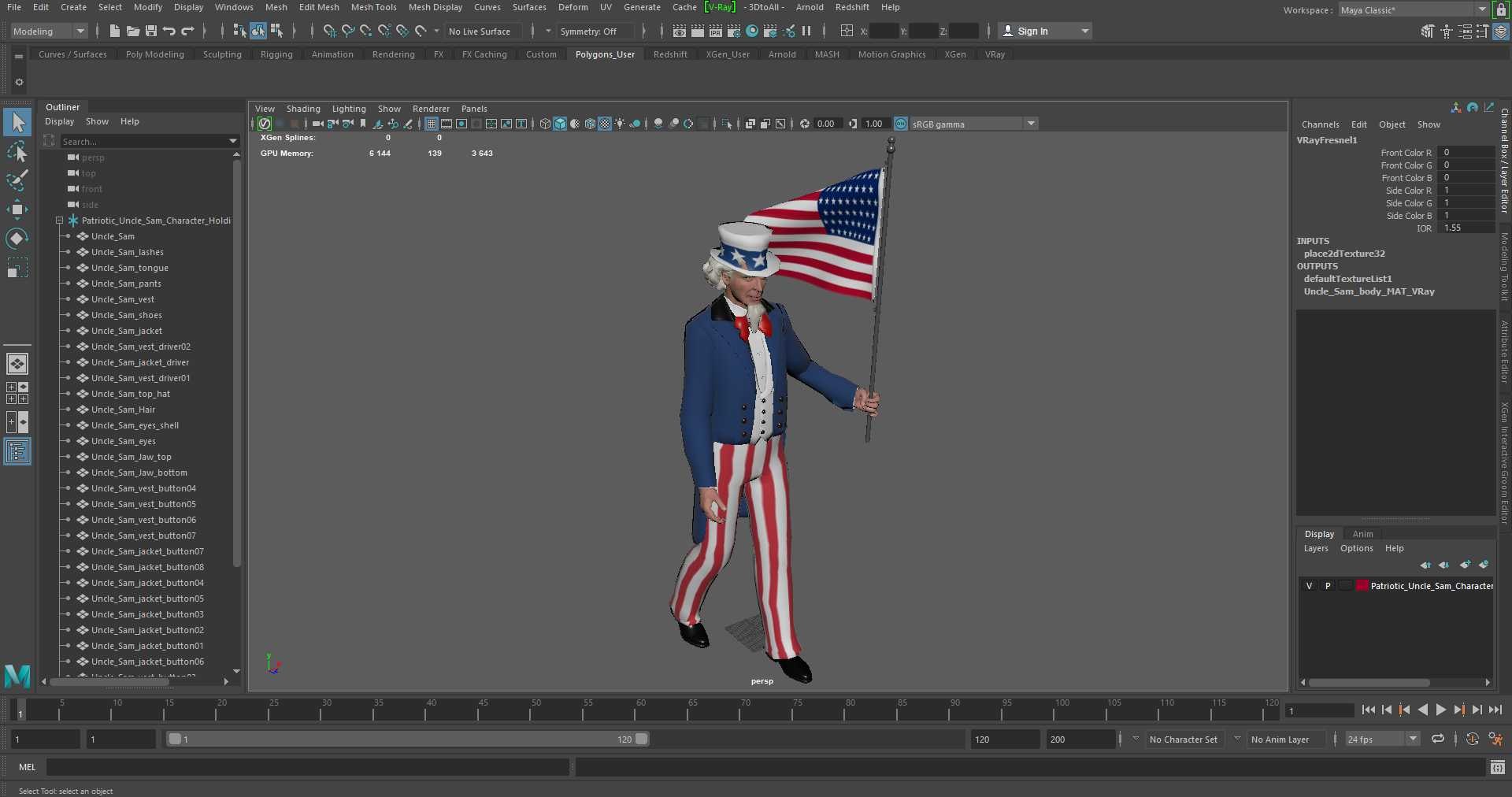 3D Patriotic Uncle Sam Character Holding US Flag Model - TurboSquid 2413814