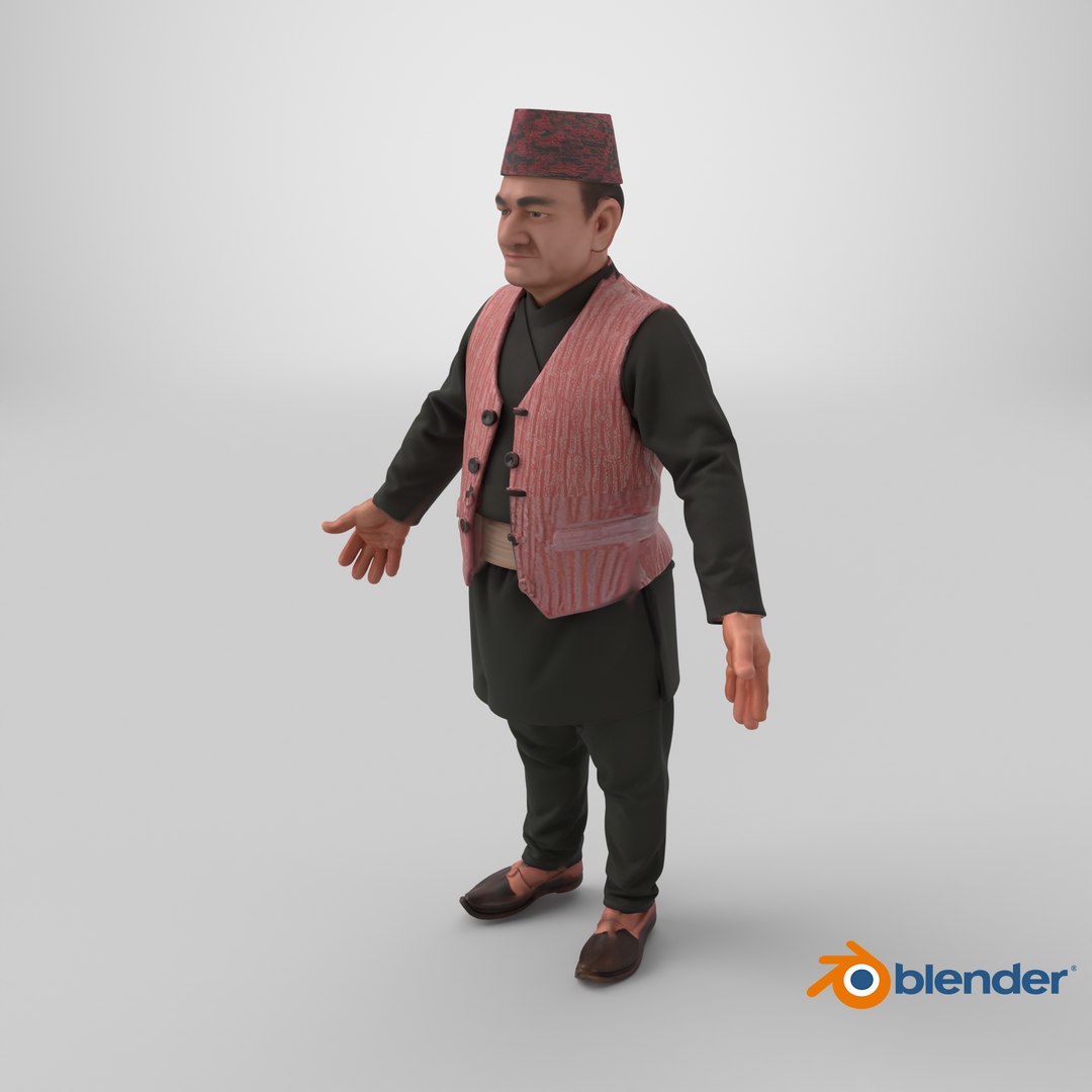 3D Nepali Male 3D Character Traditional Outfit Unrigged Model ...