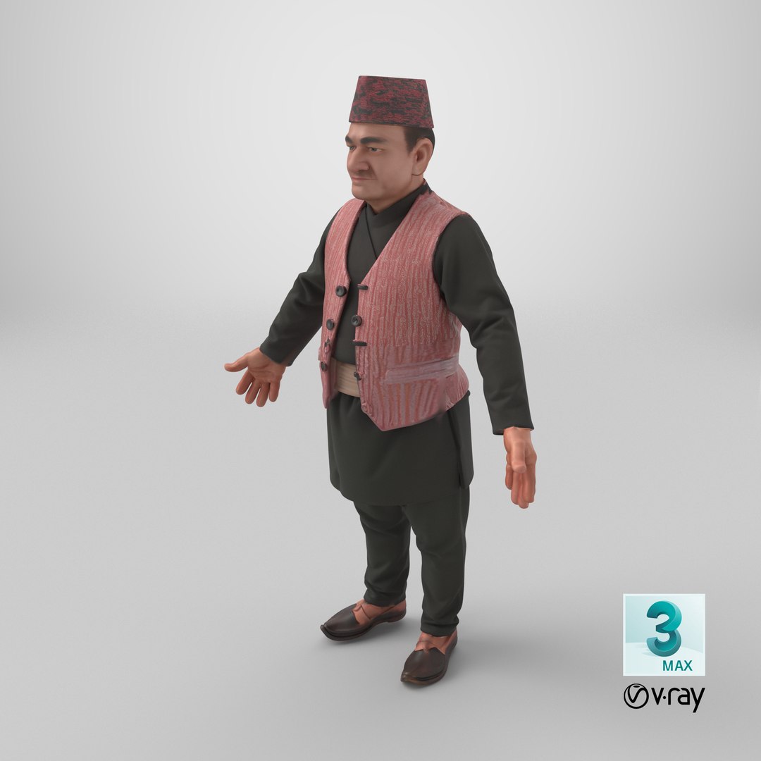 3D Nepali Male 3D Character Traditional Outfit Unrigged Model ...