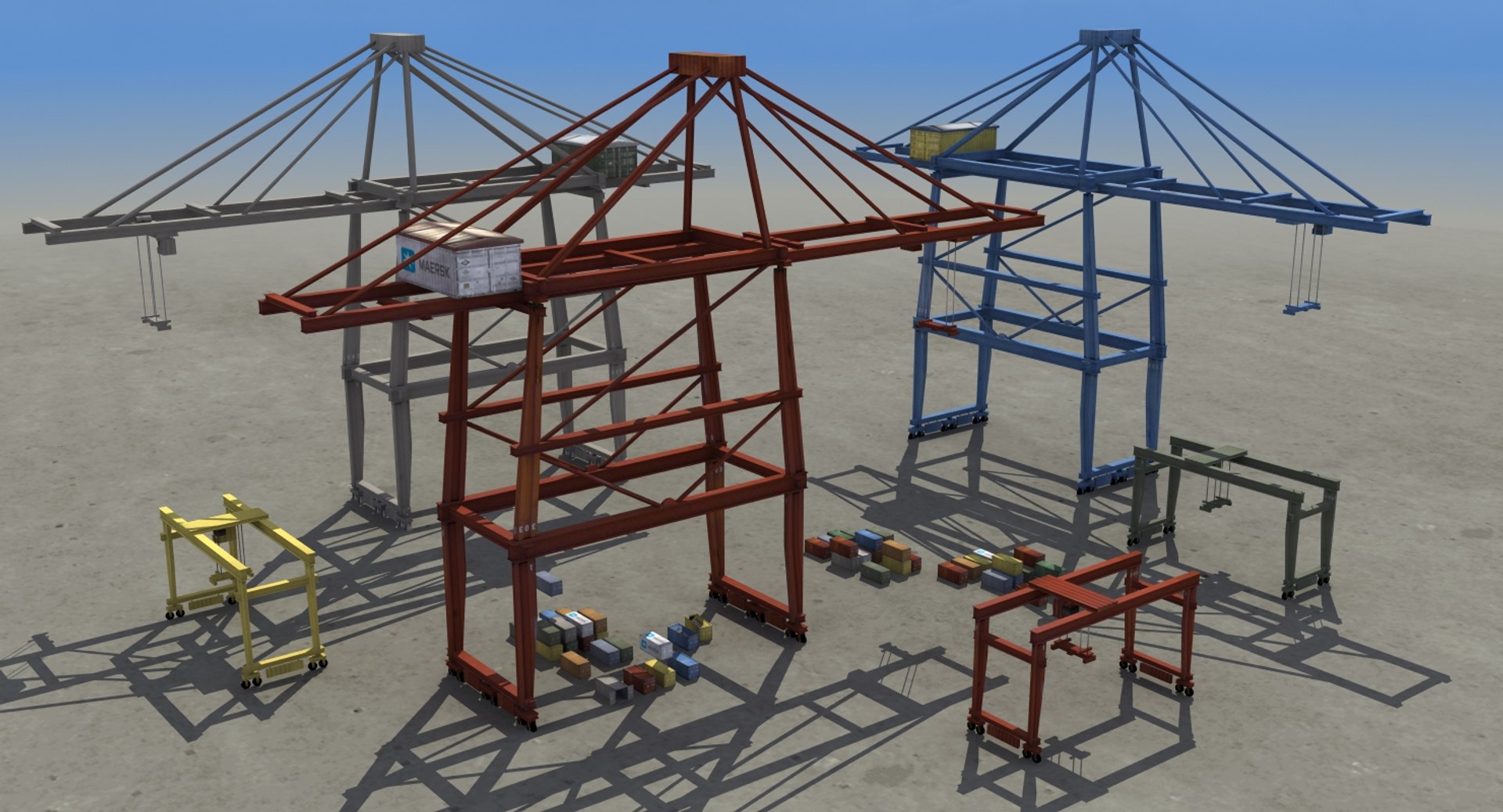 3d model container port cranes