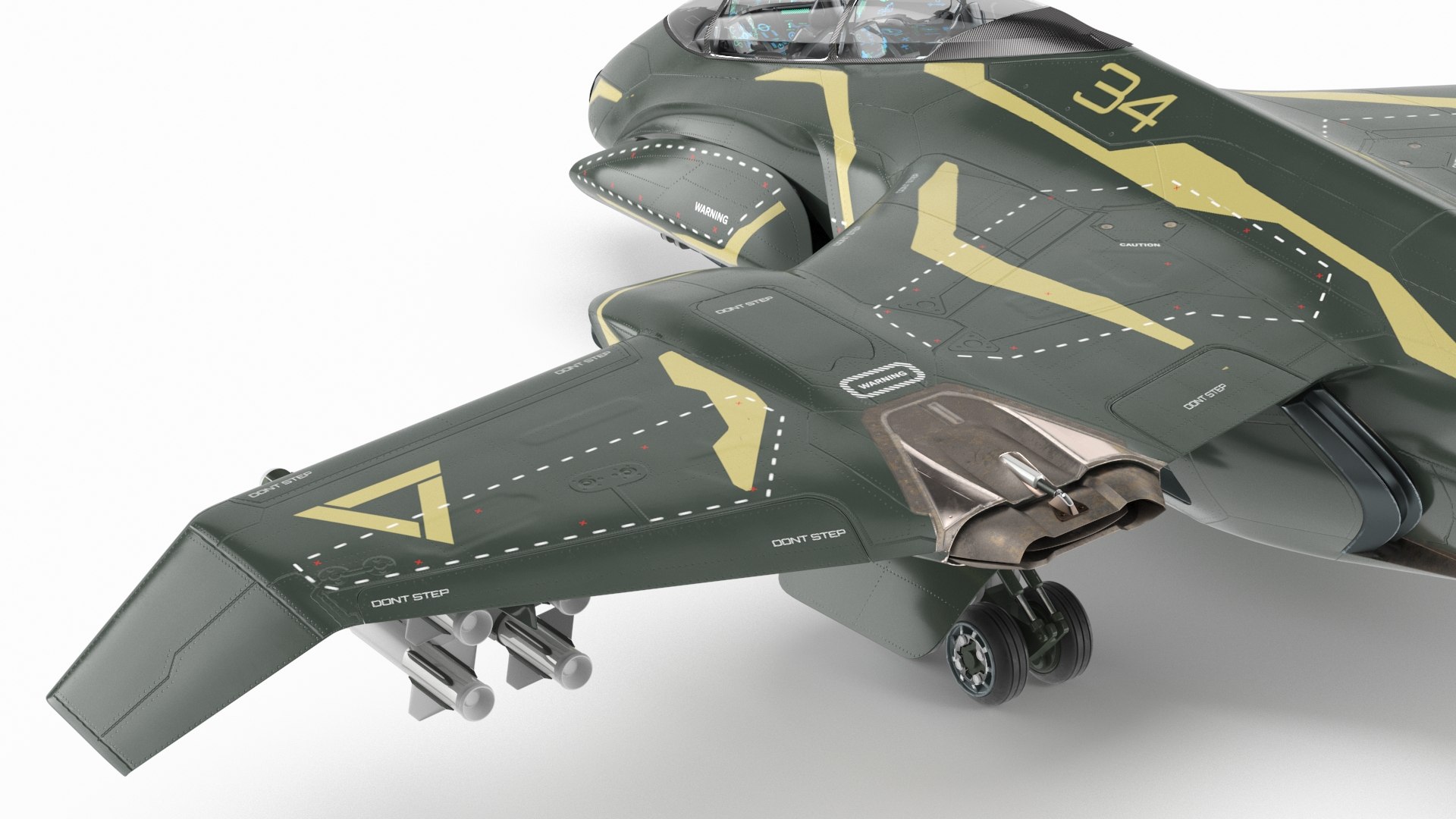 Sci Fi Green Military Fighter Jet Rigged Model - TurboSquid 2314190