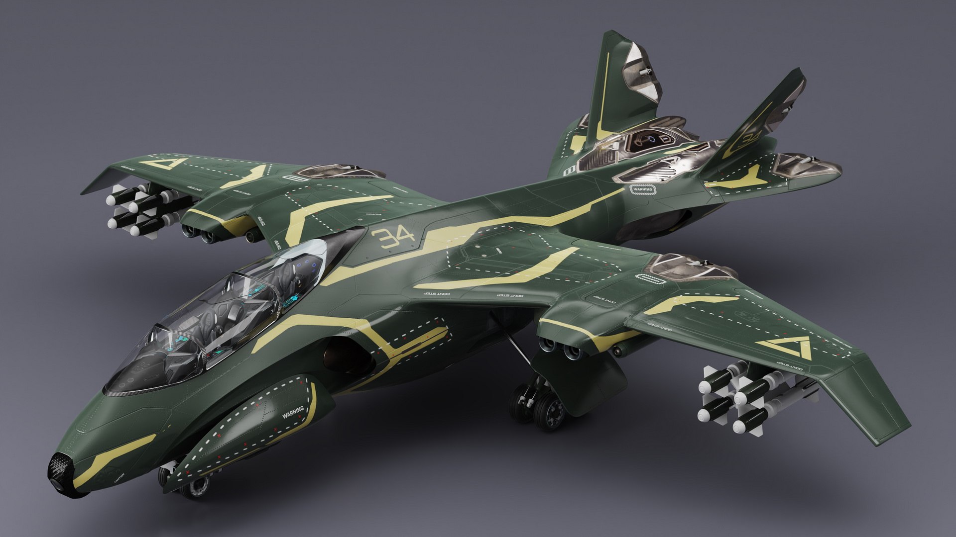 Sci Fi Green Military Fighter Jet Rigged Model - TurboSquid 2314190