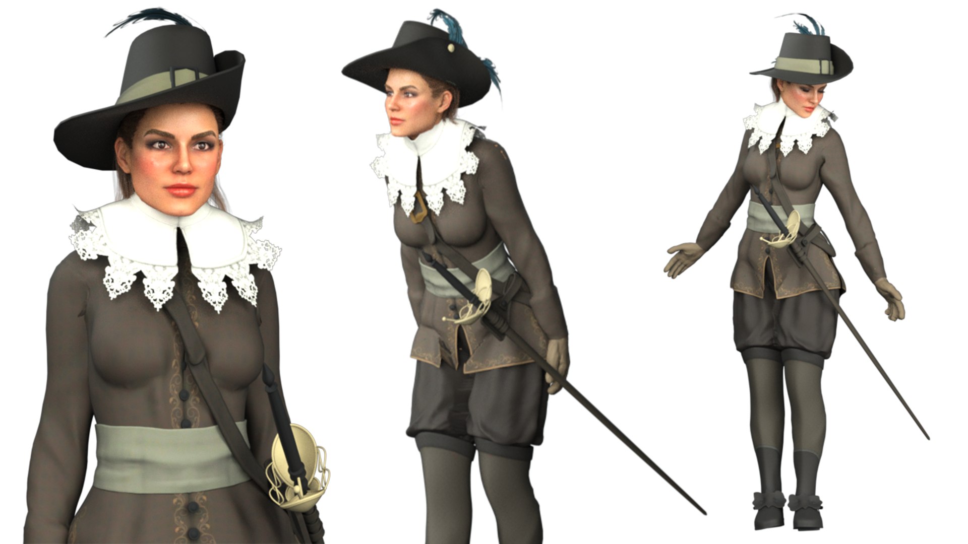 3D model Realistic Rigged Western Warrior Girl Character 3D Model ...
