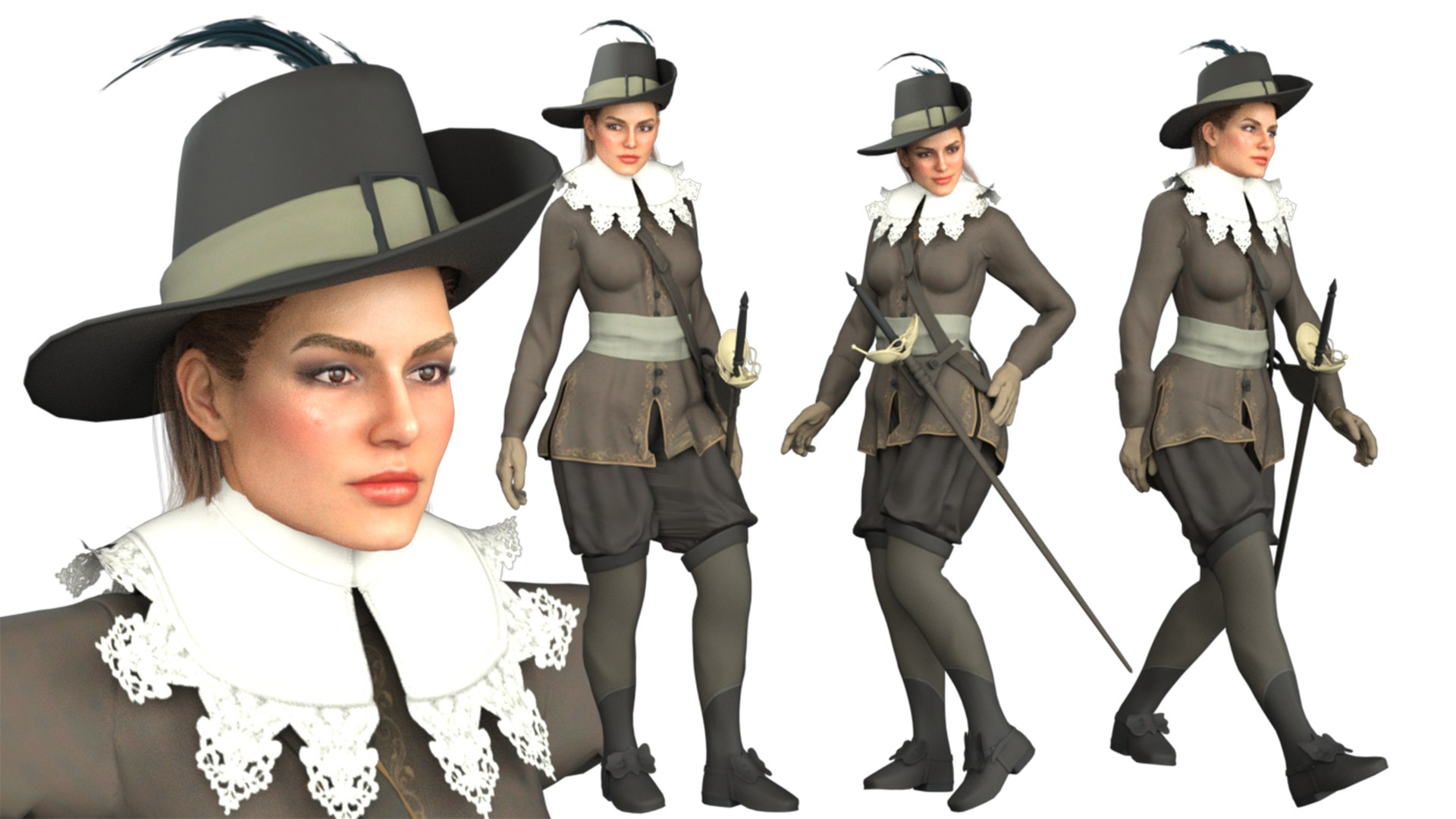 3D model Realistic Rigged Western Warrior Girl Character 3D Model ...