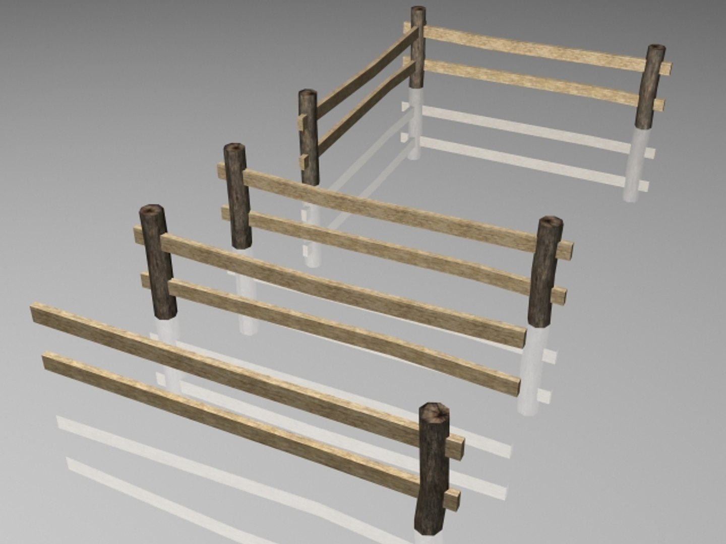 Free Pack Wooden Fences Modular 3d Model