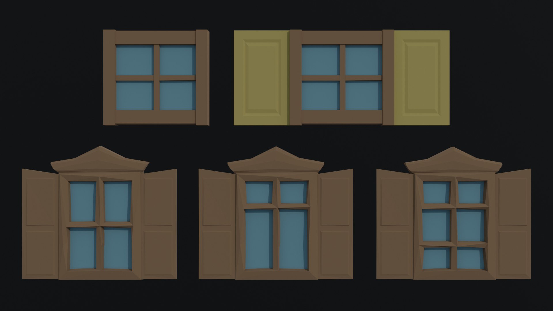 3D Model Low-poly Cartoon Fantasy Polygonal Village Windows ...