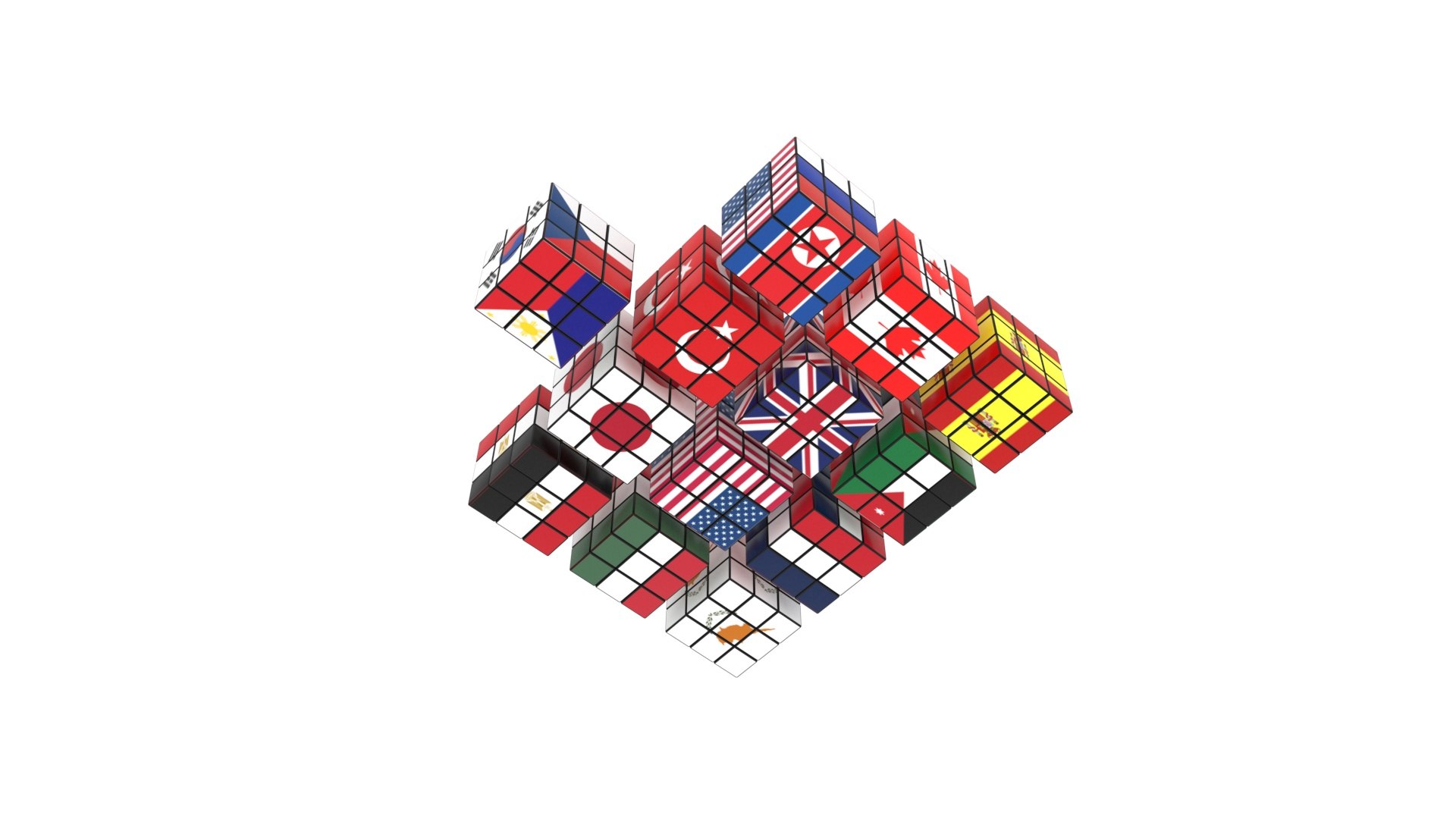 Rubiks Cubes With Flags Set Model - TurboSquid 1846245