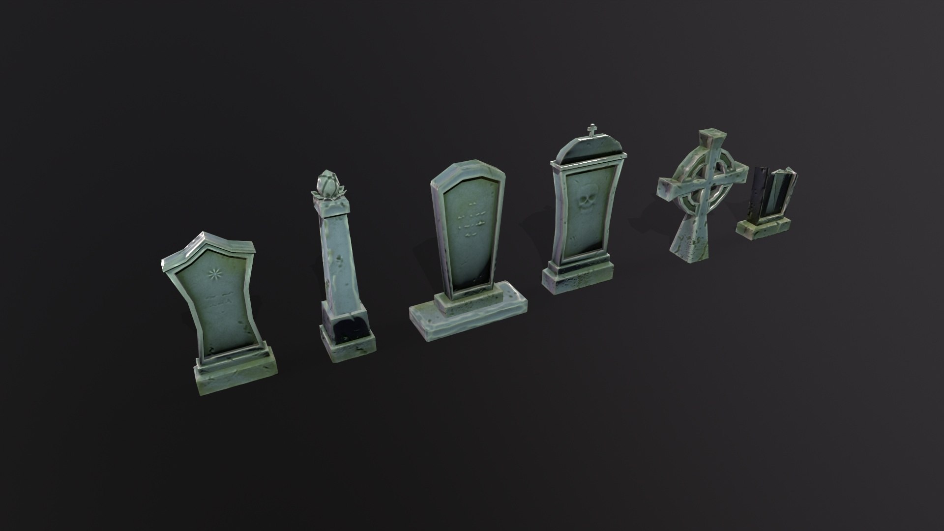 Stylized Lowpoly Fantasy Graveyard Headstones PBR Asset Low-poly 3D ...