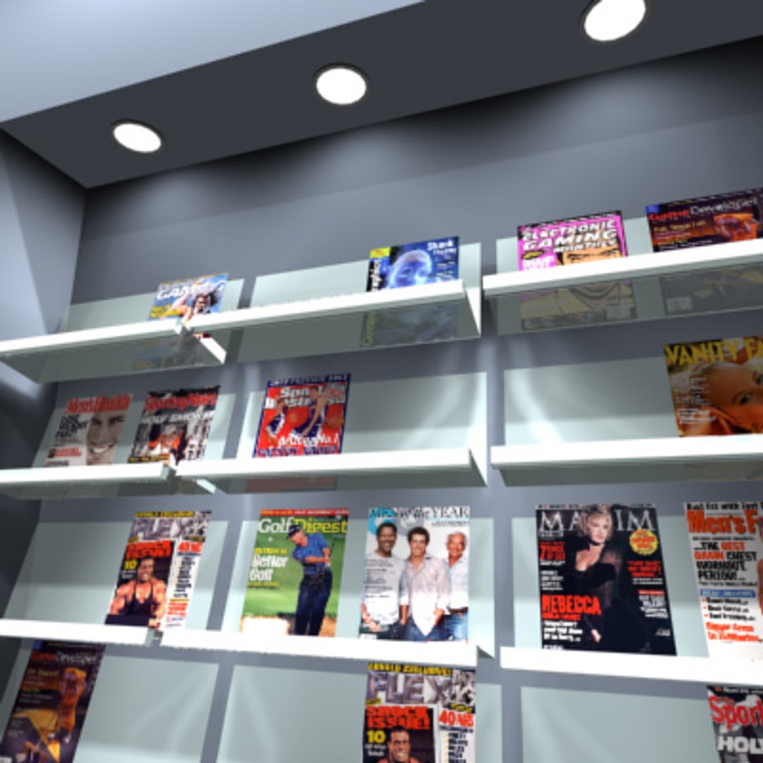 3d model of full-height magazine rack shelving