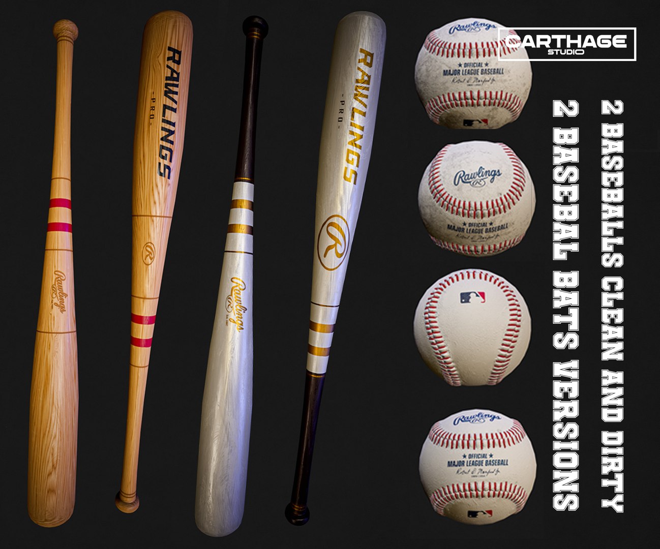 Baseball Bats Balls 3D Asset Pack 3D Model - TurboSquid 2326833