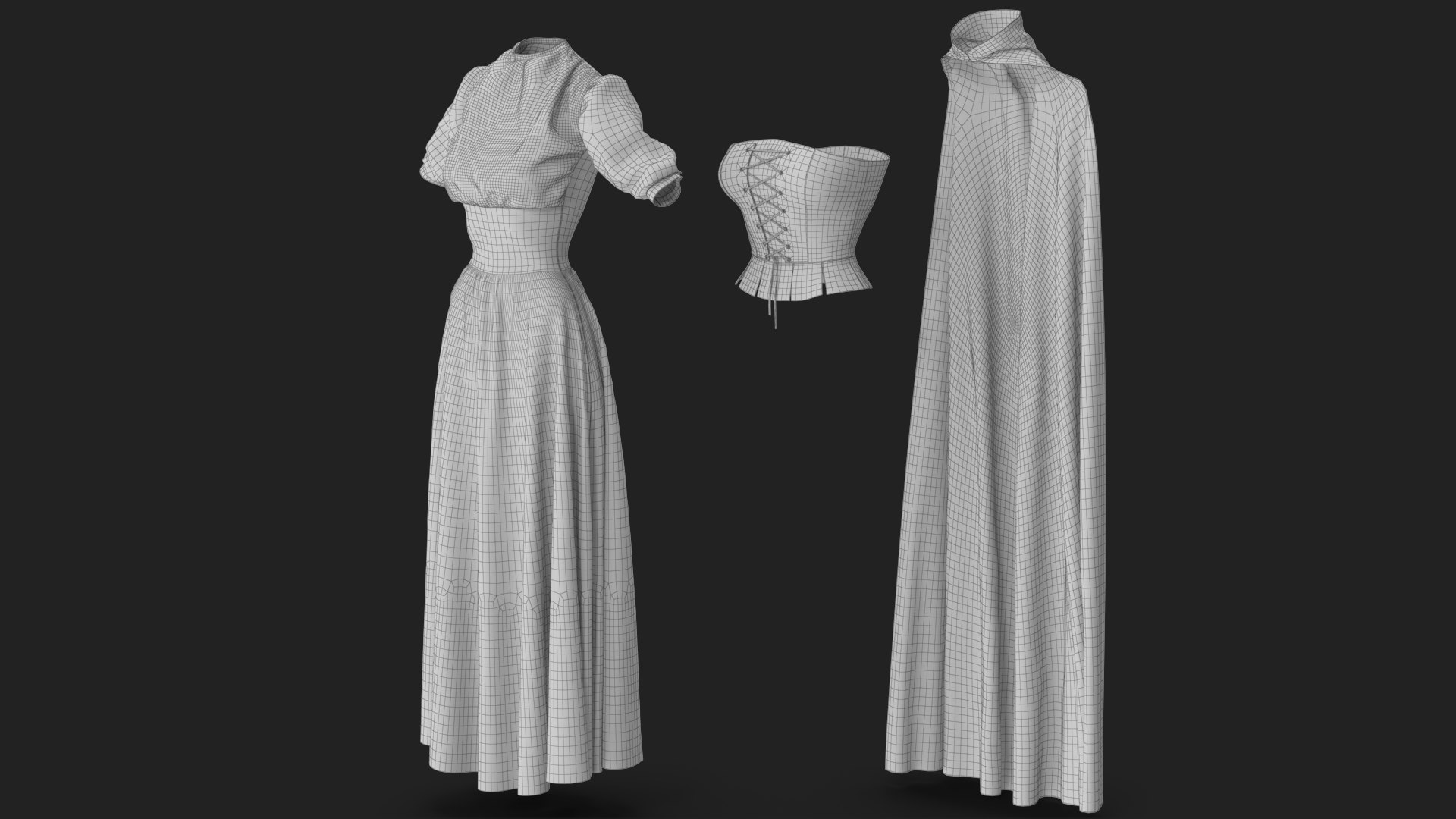 3D Corset Dress with Cape 5 - TurboSquid 2128877