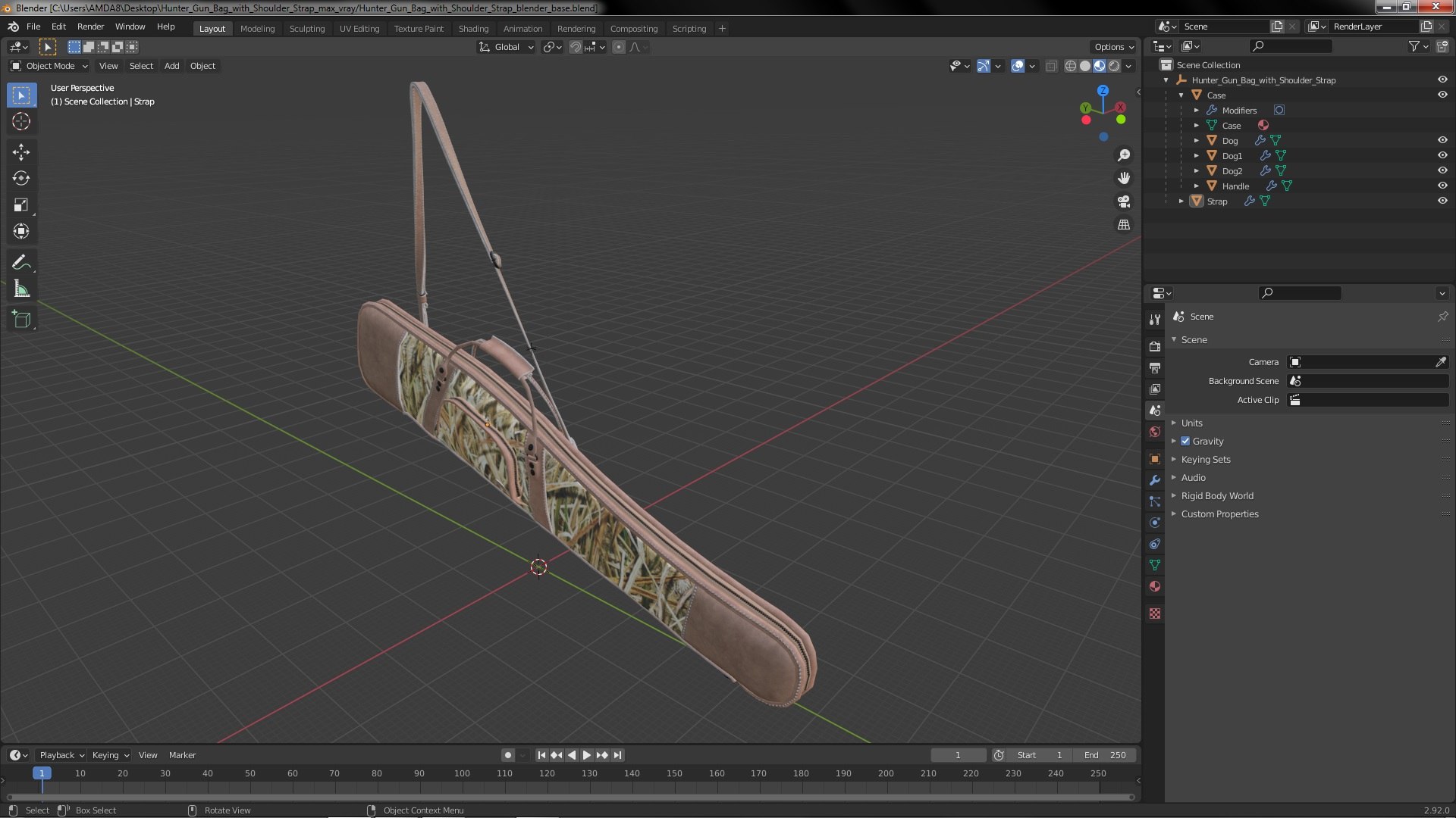 Hunter Gun Bag with Shoulder Strap 3D model - TurboSquid 2108485