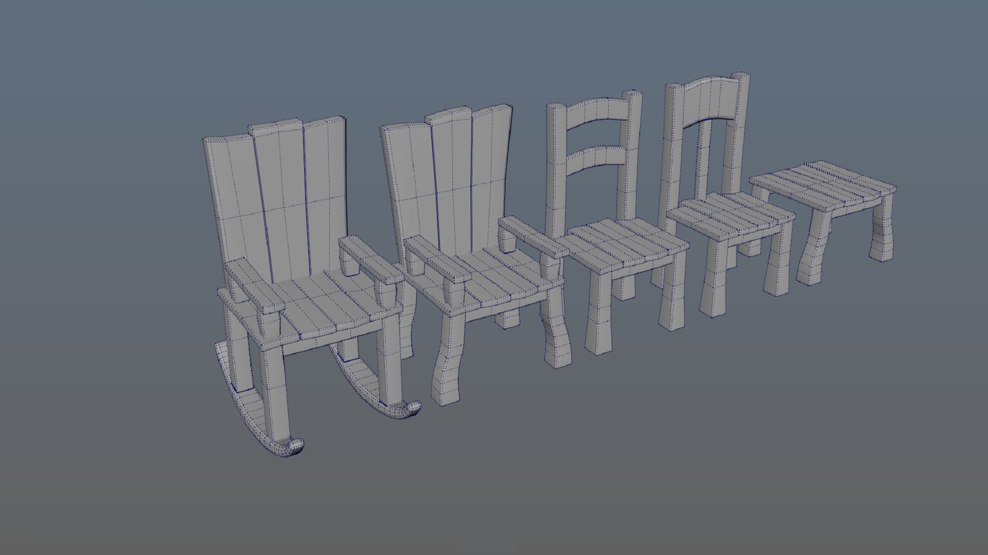 Set Of Stylized Furniture Chair Armchair Bench PBR Game Ready 3D Model ...