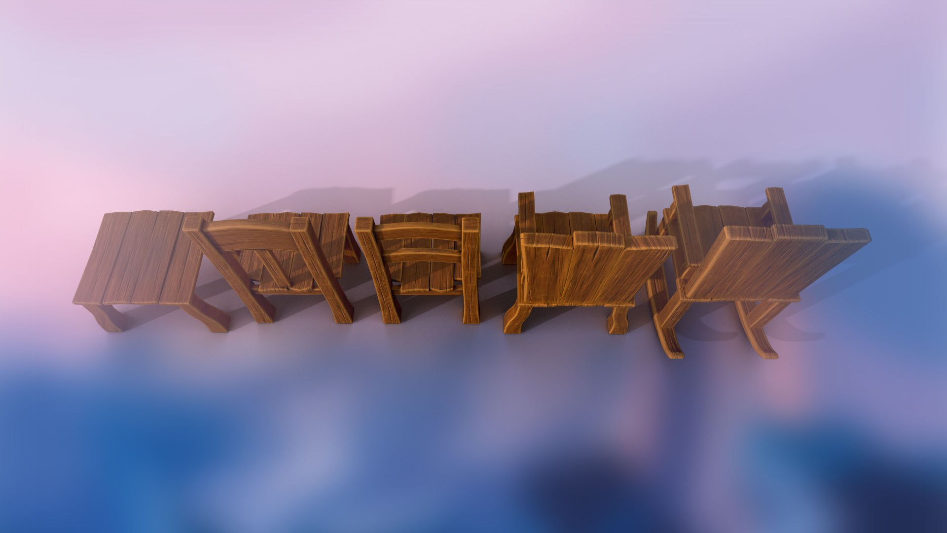 Set Of Stylized Furniture Chair Armchair Bench PBR Game Ready 3D Model - TurboSquid 1990297