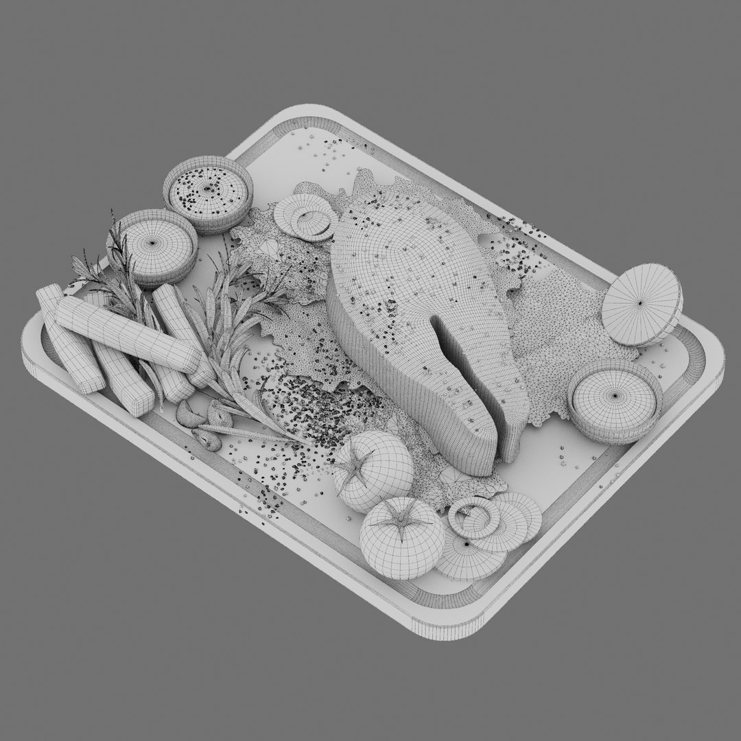 3D Red Fish Steak With Vegetables - TurboSquid 1903409