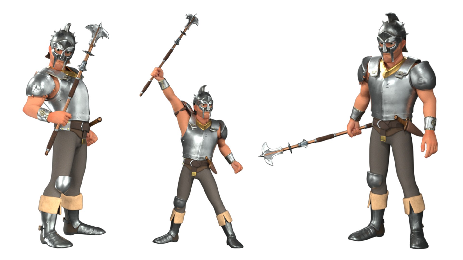 Cartoon 3d Rigged Male Kingdom Fighter Character Model 3D Model ...