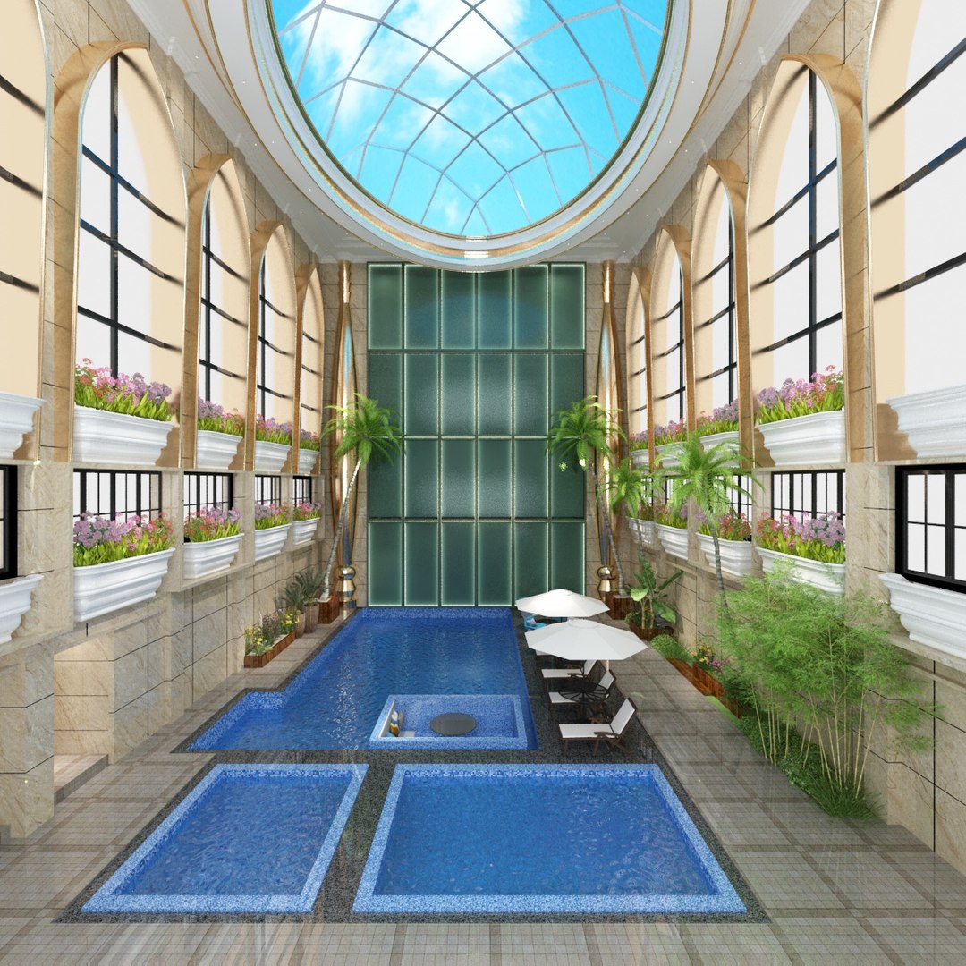 Indoor Pool with Patio and Tropical Greenery 3D model - TurboSquid 1997220