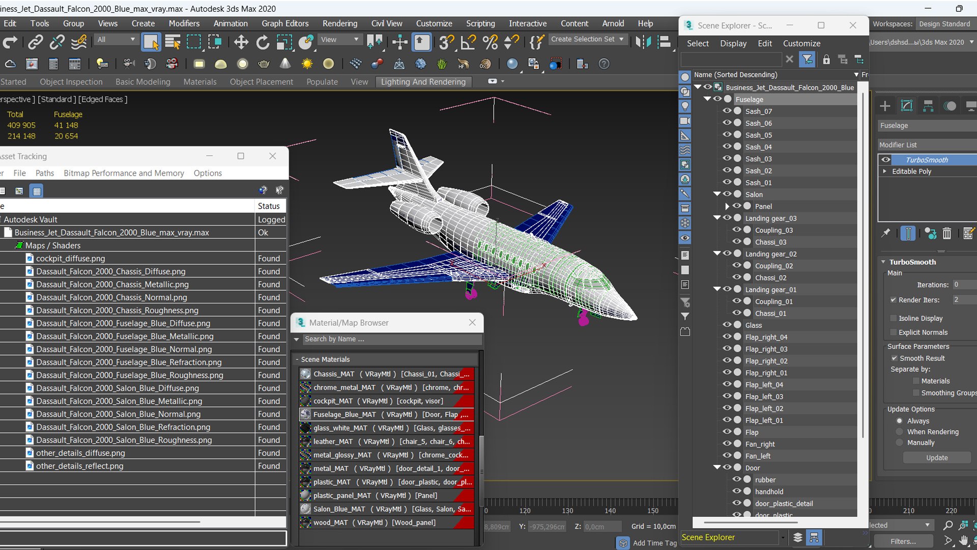 3D Business Jet Dassault Falcon 2000 Blue - TurboSquid 2384078
