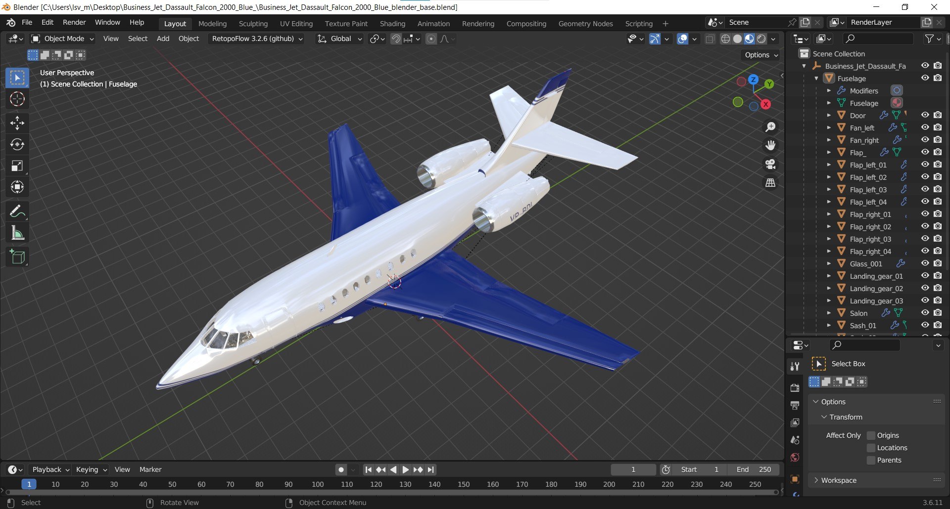 3D Business Jet Dassault Falcon 2000 Blue - TurboSquid 2384078