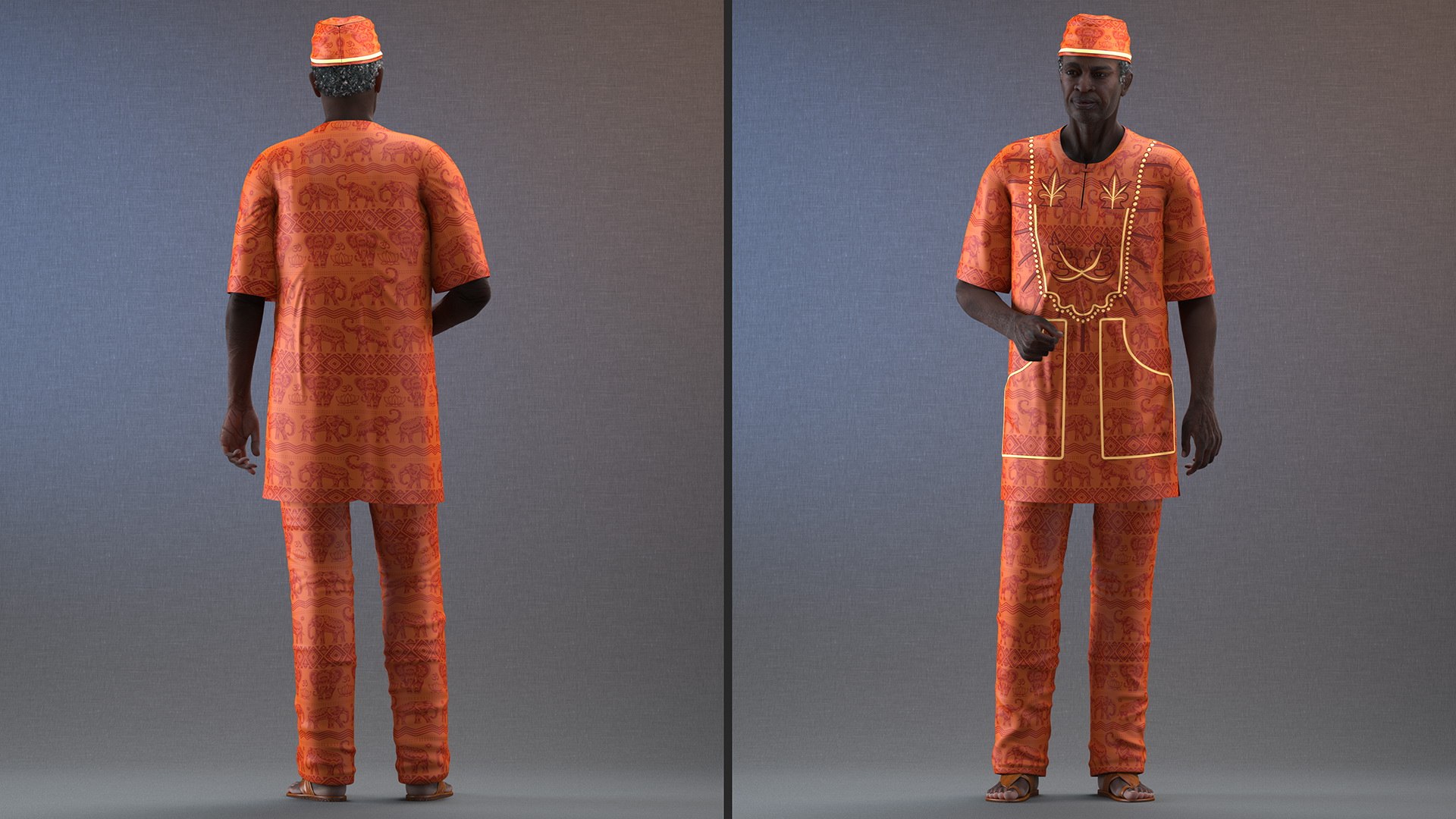 3D Traditional Style Afro American Grandpa Standing model - TurboSquid ...