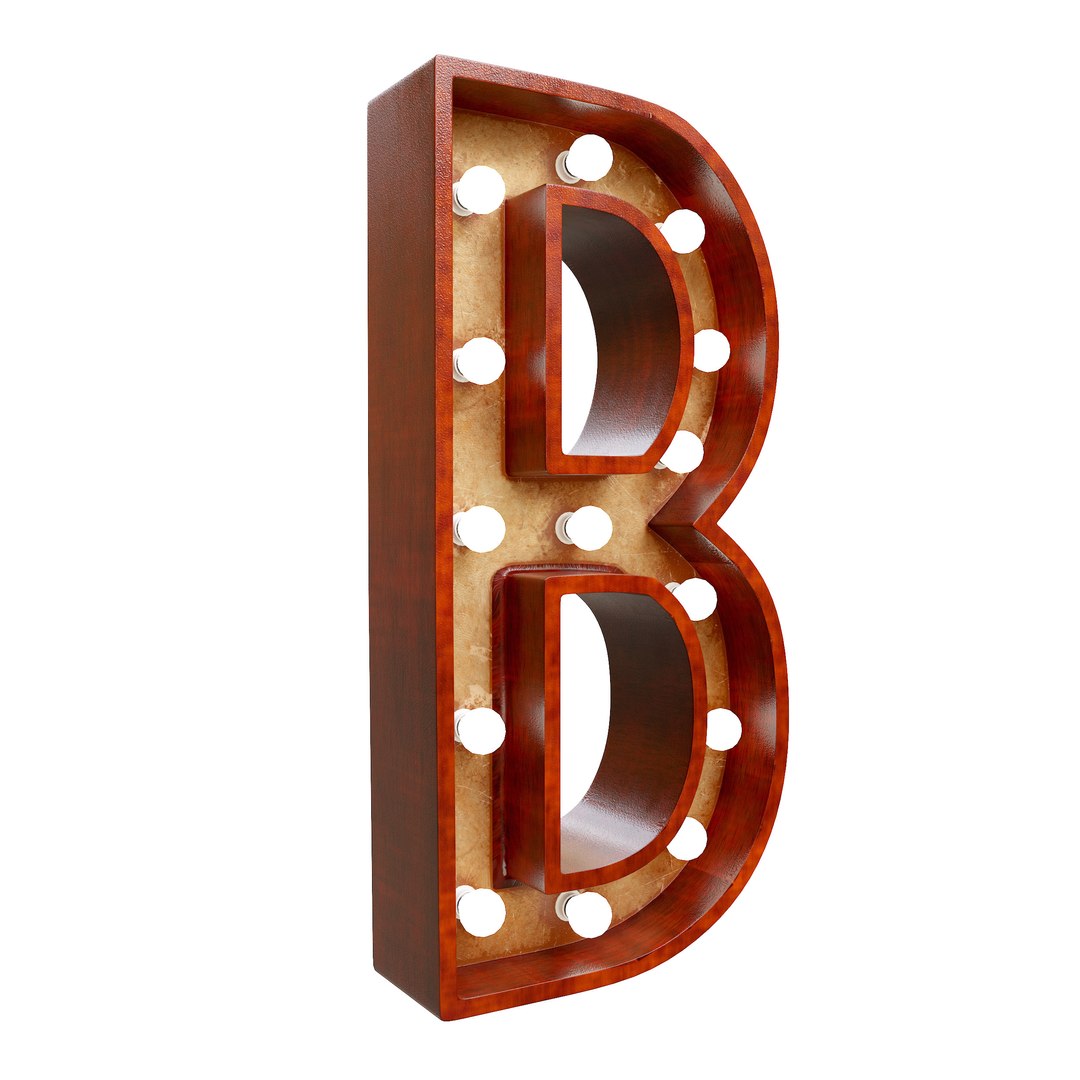 Marquee Letter B Light Bulb Wooden Glow Sign 3dmodel 3D Model ...