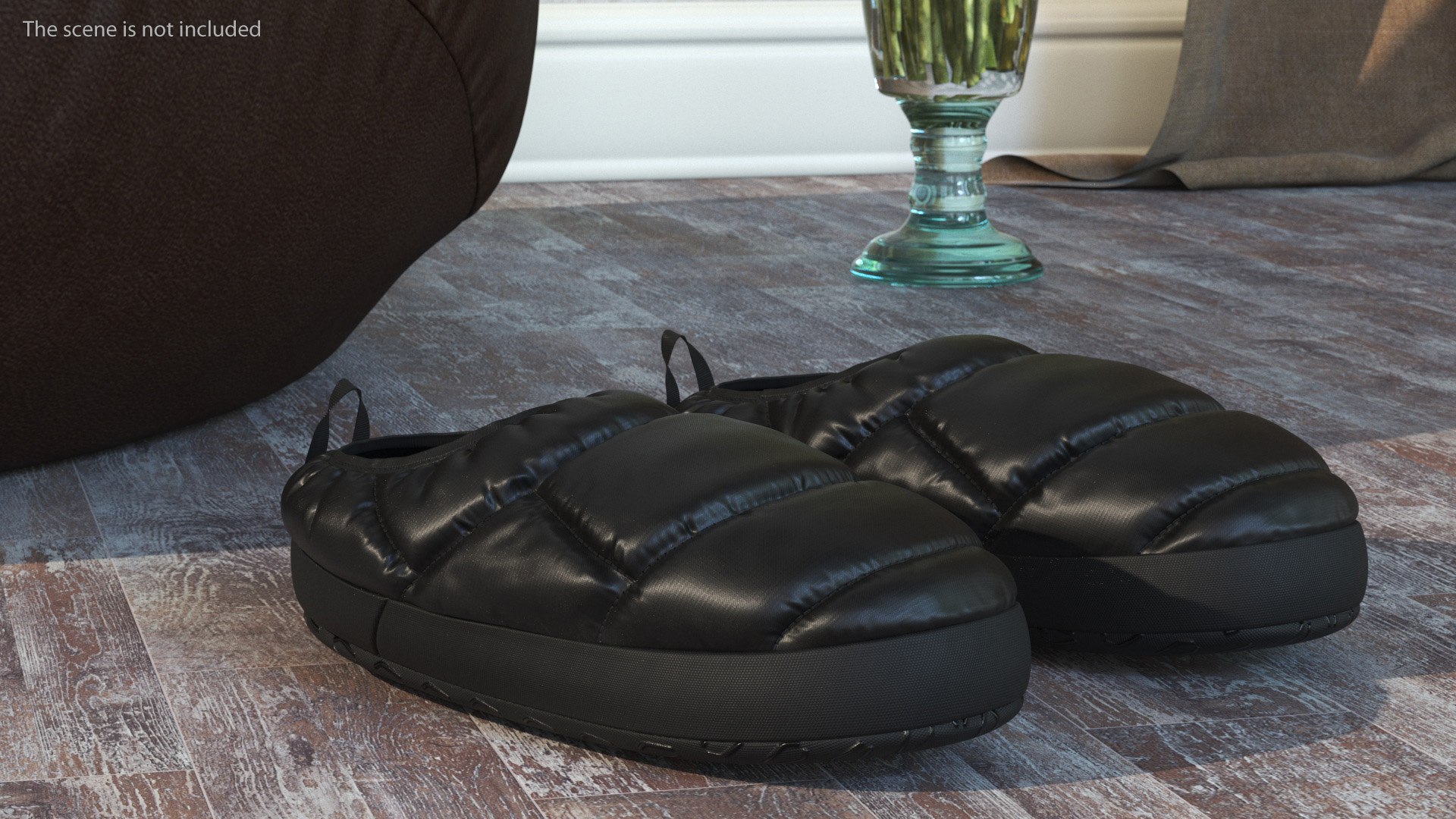 Black Down Slippers Model - TurboSquid 2045804