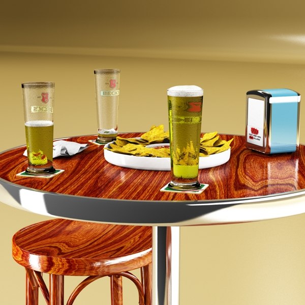 bar table stool beers 3d model