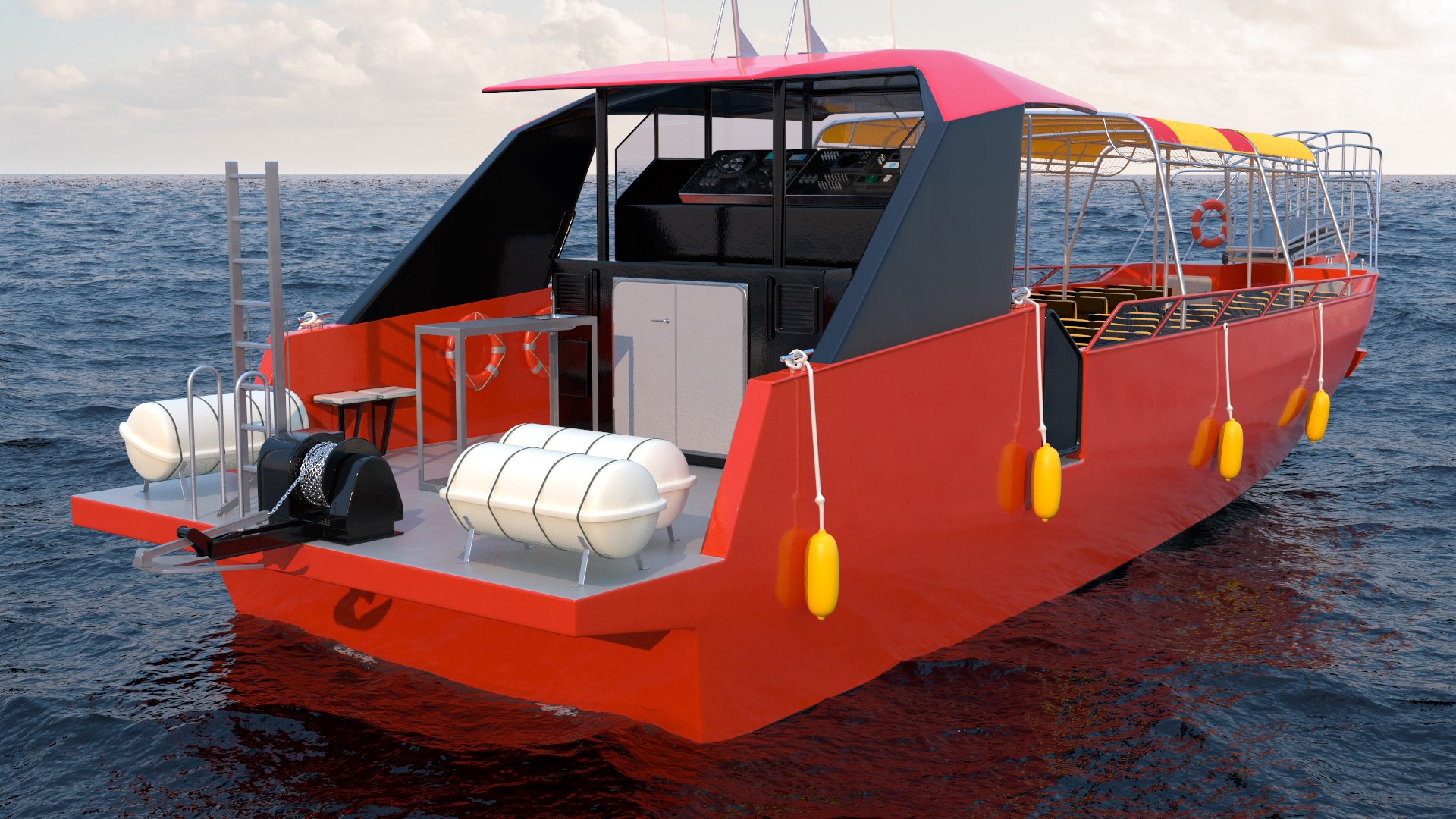 3D Excursion Boat Black Red Model - TurboSquid 1742230