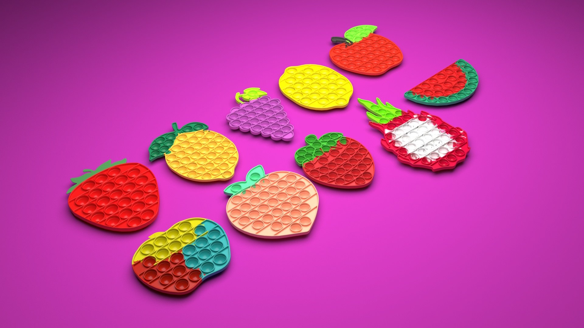 3D Fruits Pop It Fidget Toys Set model - TurboSquid 1794750